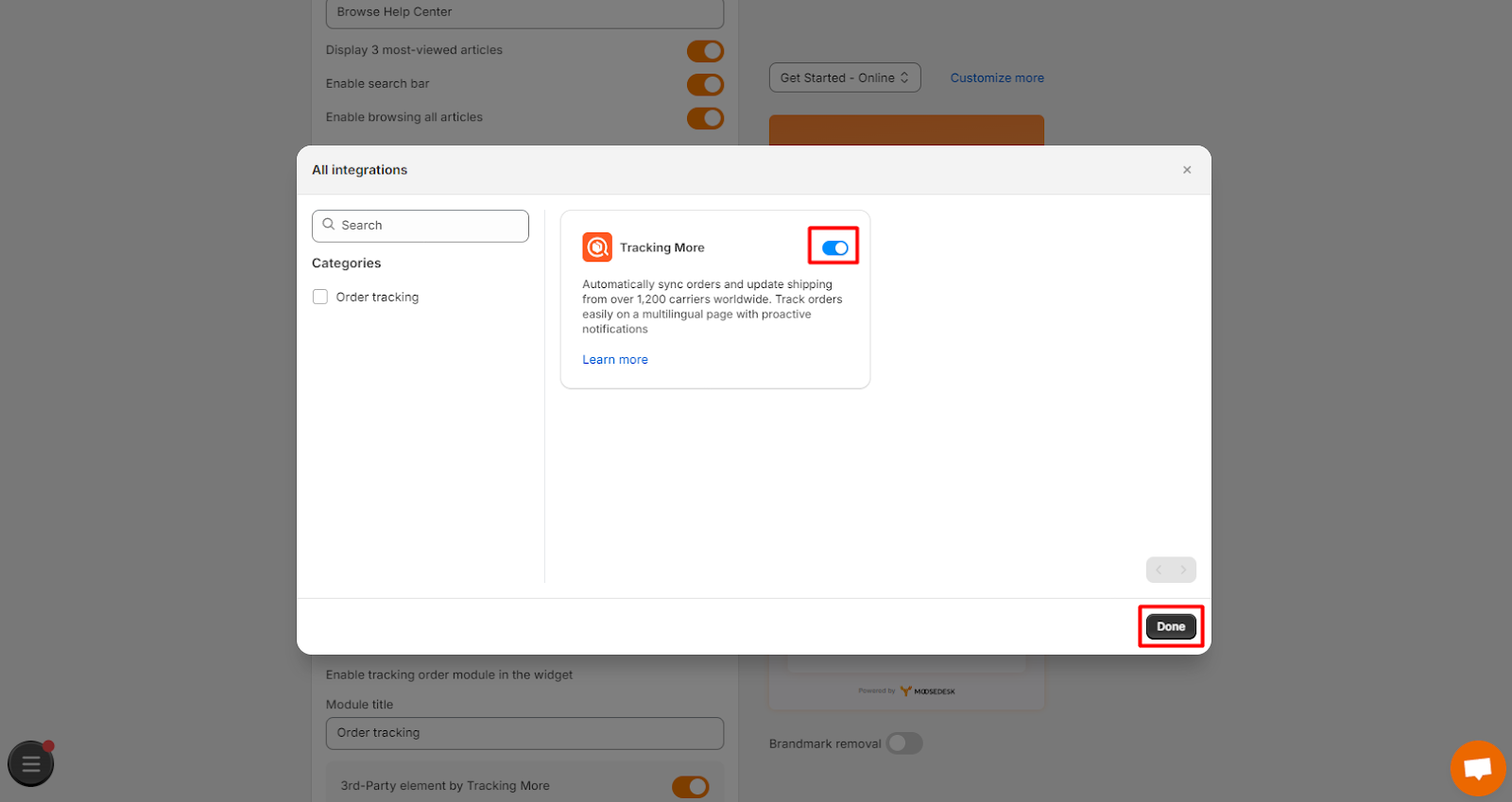Integration with TrackingMore Order Tracking - MooseDesk