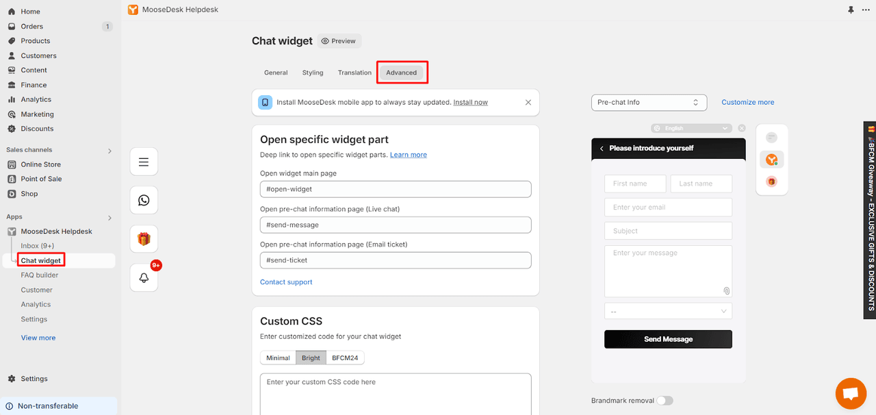 How to setup deep links in MooseDesk widget - MooseDesk